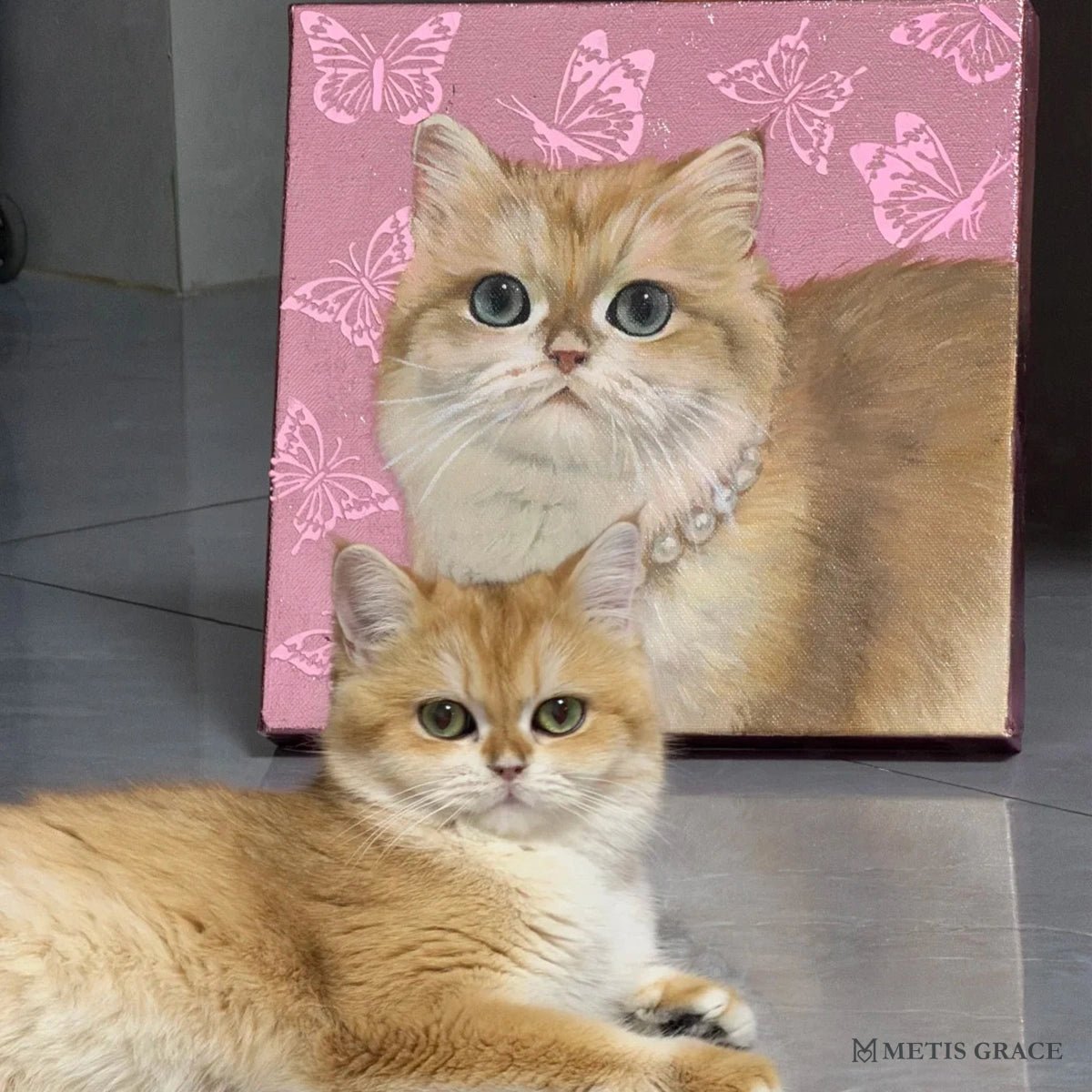 Hand-Painted Custom Pet Portrait – Square Canvas | Pink Butterfly Back ...